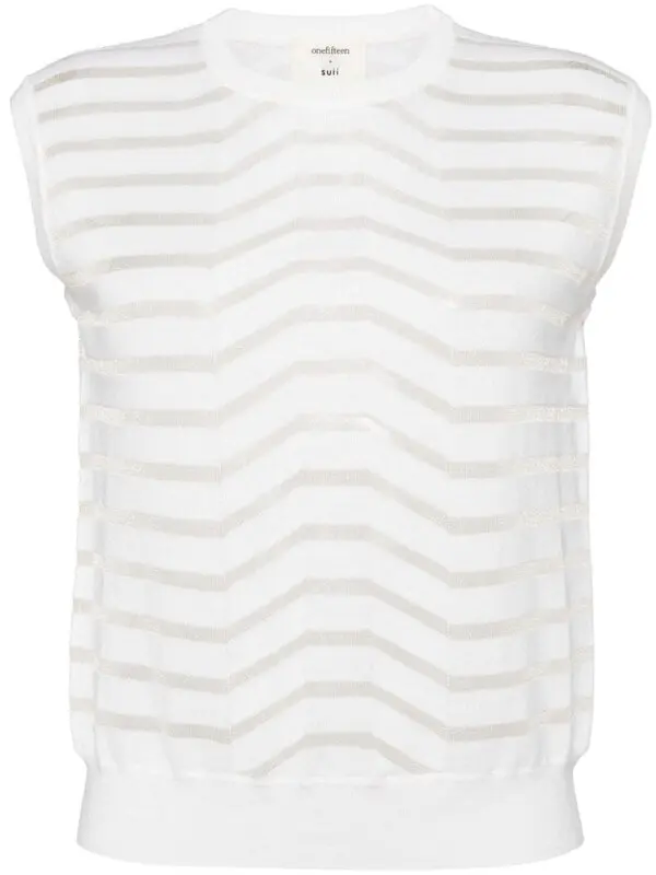 ONEFIFTEEN Striped Knitted Vest - White