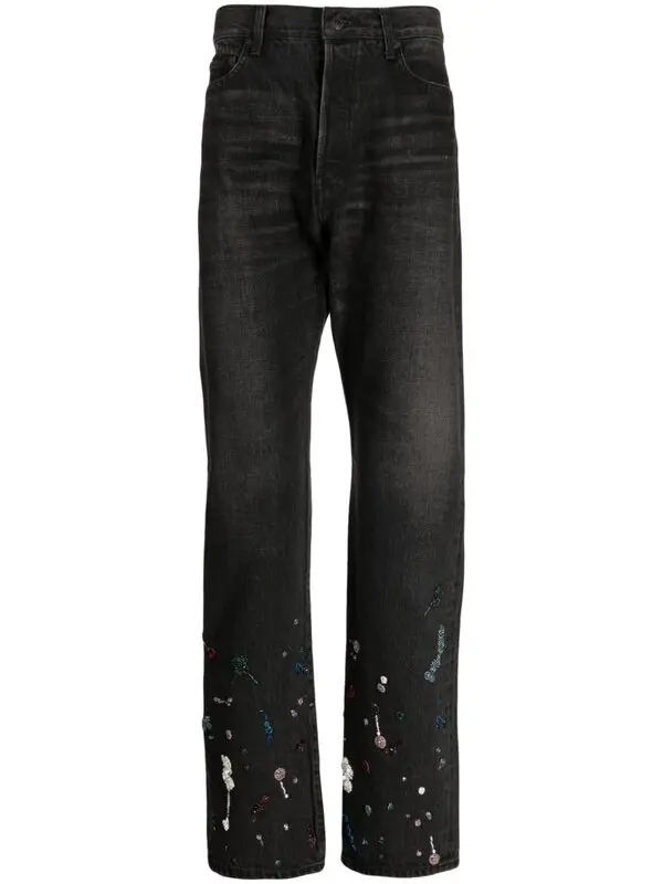 Undercover Bead-embellished Straight-leg Jeans - Black