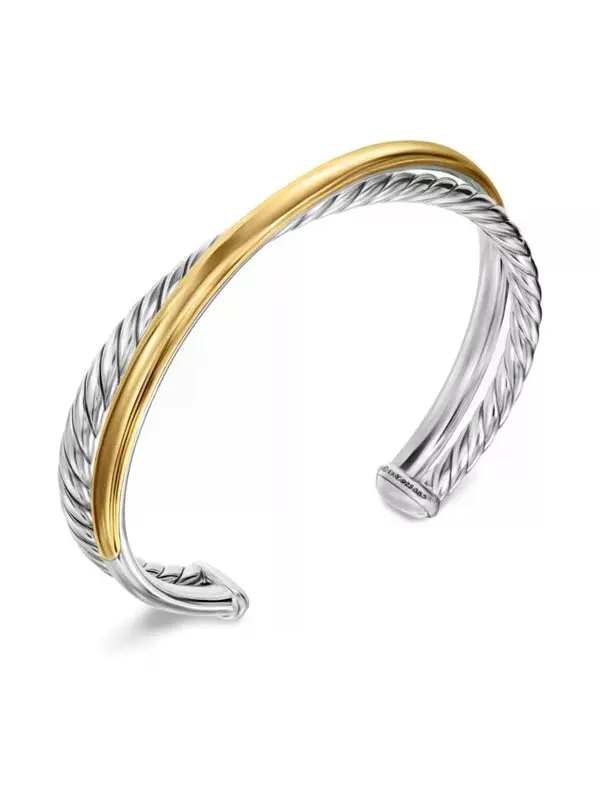 David Yurman 14kt Yellow Gold And Sterling Crossover Cuff Bracelet - Silver