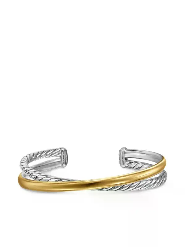 David Yurman 14kt Yellow Gold And Sterling Crossover Cuff Bracelet - Silver