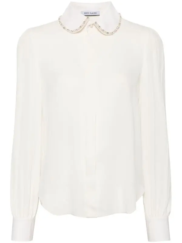 Dice Kayek Pearl Beaded Collar Silk Shirt