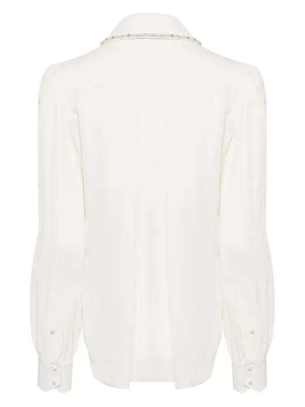 Dice Kayek Pearl Beaded Collar Silk Shirt
