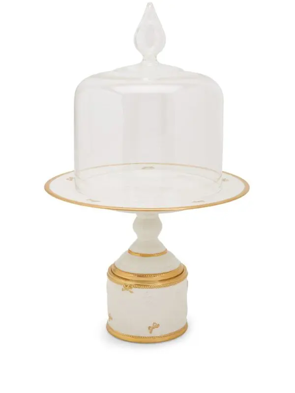 VILLARI Embossed Bow Detailing Cake Stand - White
