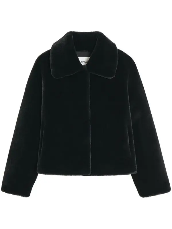 Apparis Wide-collar Faux Fur Jacket - Black