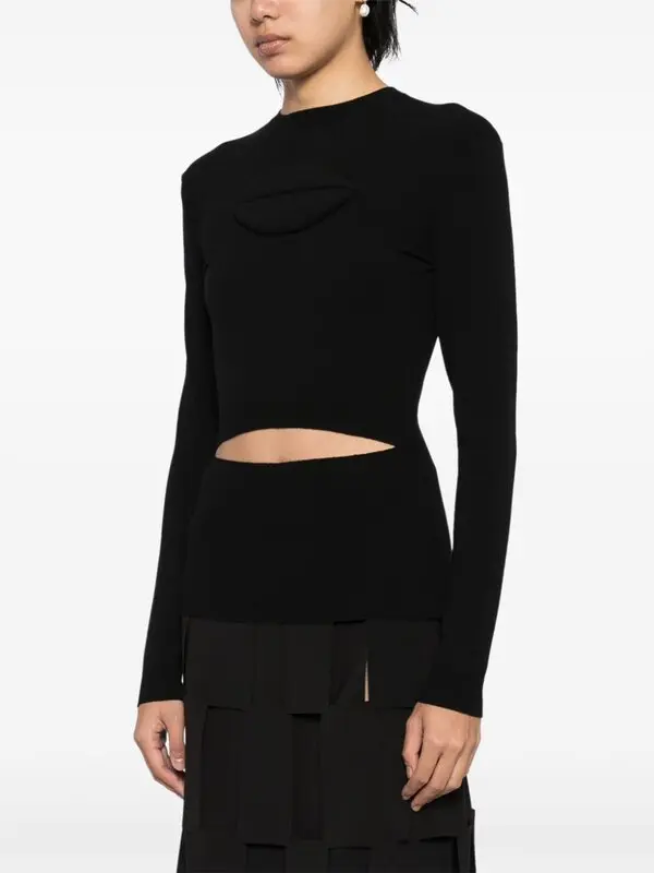 A.W.A.K.E. Mode Lip-appliqué Knitted Top - Black