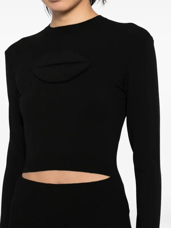 A.W.A.K.E. Mode Lip-appliqué Knitted Top - Black