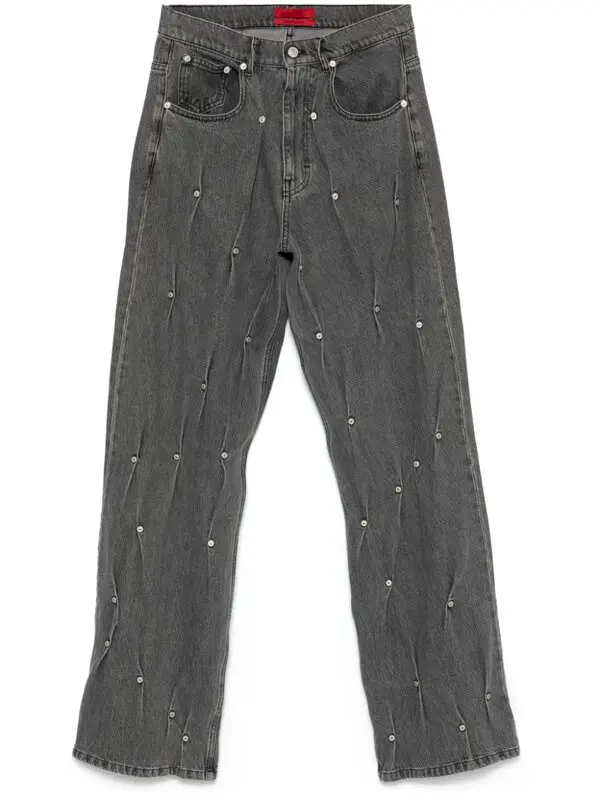 KUSIKOHC Multi Rivet Straight Leg Jeans - Grey