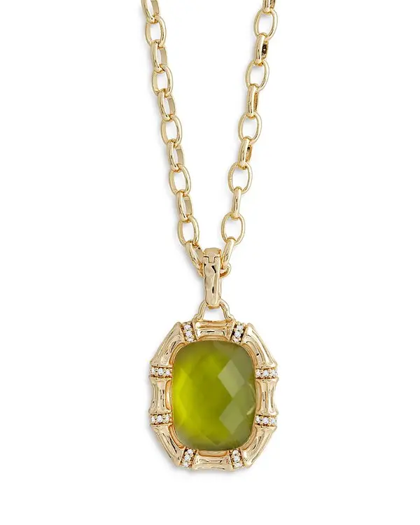 ANABEL ARAM Bamboo Stone Pendant Necklace In Gold Plated - Green/gold