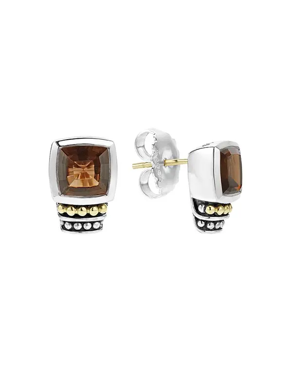 Lagos 18k Gold & Sterling Silver Smoky Quartz Stud Earrings - Brown/silver