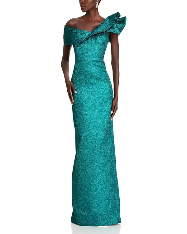Buy Rickie Freeman For Teri Jon Metallic Jacquard Gown - Emerald Multi At  75% Off | Editorialist
