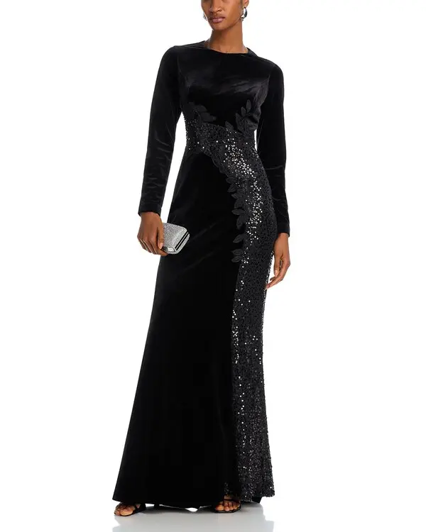 Rickie Freeman For Teri Jon Sequined Inset Velvet Gown