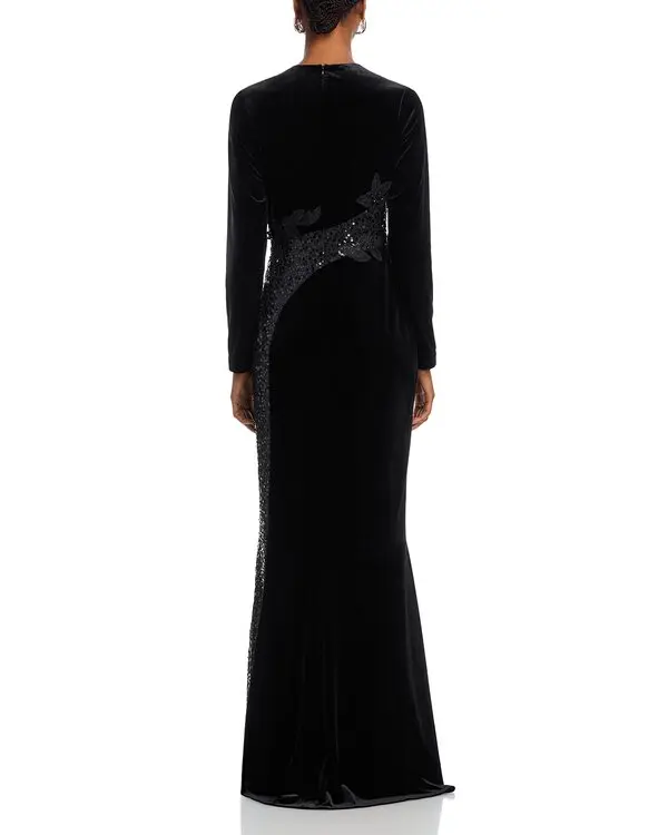 Rickie Freeman For Teri Jon Sequined Inset Velvet Gown