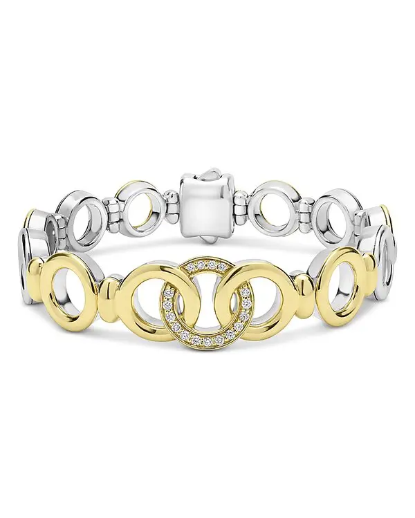 Lagos 18k Yellow Gold And Sterling Silver Diamond Interlocking Ring Bracelet - Gold/silver