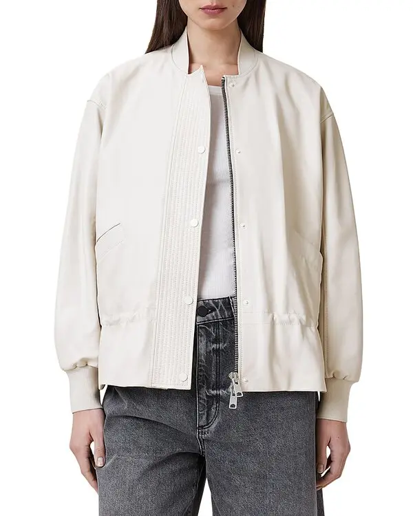 ALLSAINTS Sofi Leather Bomber Jacket - Off White