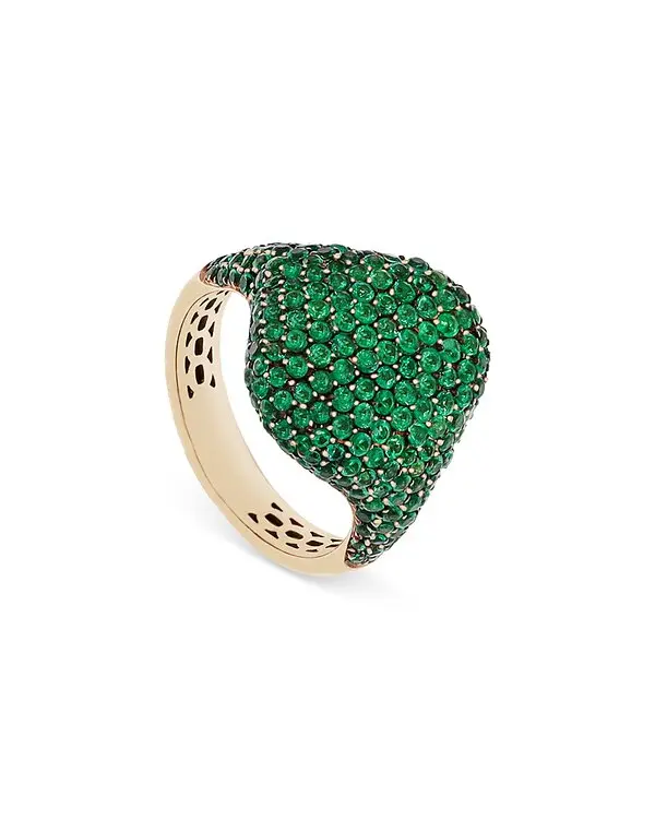 CRIVELLI 18k Yellow Gold Serpent Emerald Pave Dome Statement Ring - Green/gold