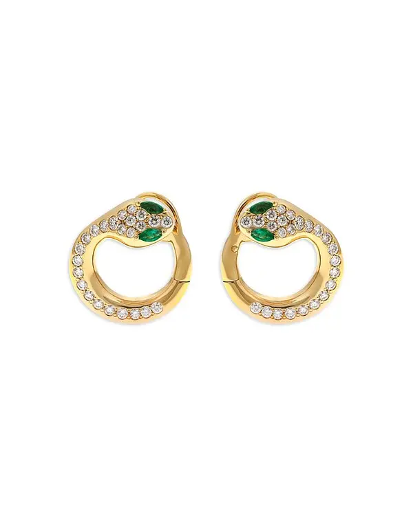 CRIVELLI 18k Yellow Gold Diamond And Emerald Serpent Hoop Earrings - Green/gold