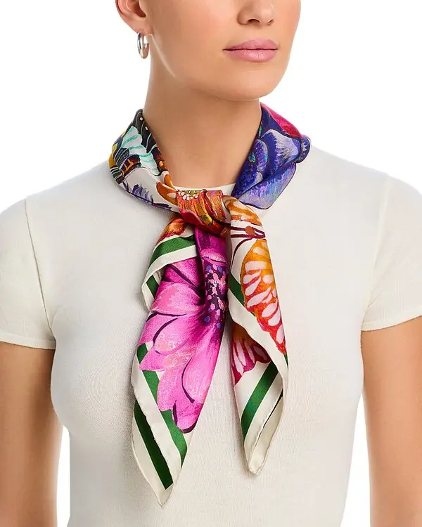 Echo Magic Garden Silk Square Scarf - Cream