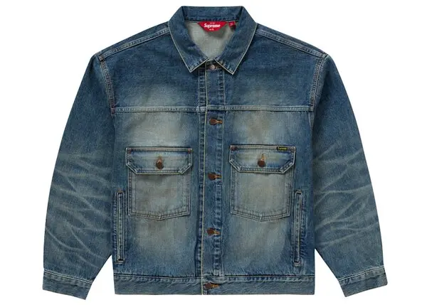 Supreme Distressed Selvedge Trucker Jacket - Washed Indigo