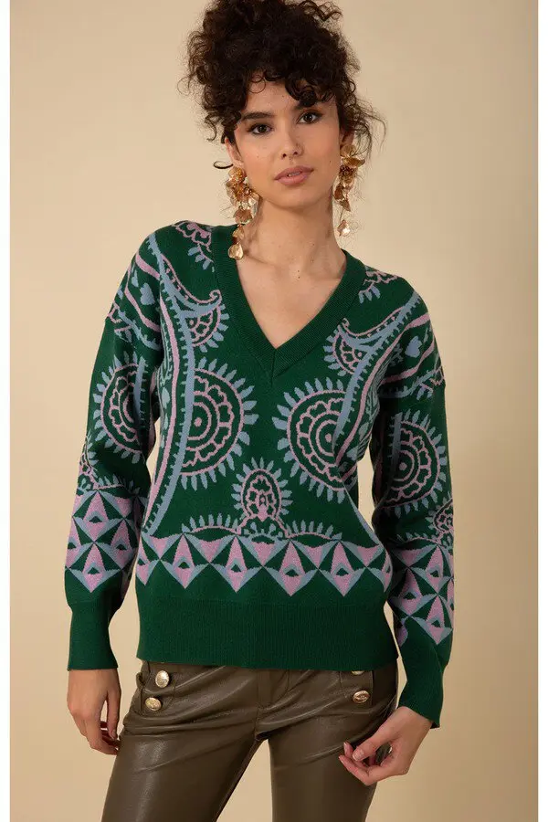 Hale Bob Gwendolyn Jacquard Sweater - Green
