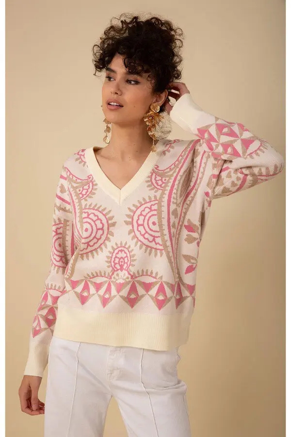 Hale Bob Gwendolyn Jacquard Sweater - Pink