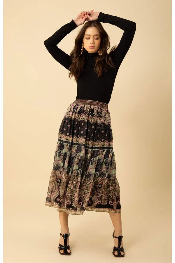 Hale Bob Maliyah Tiered Skirt - Black