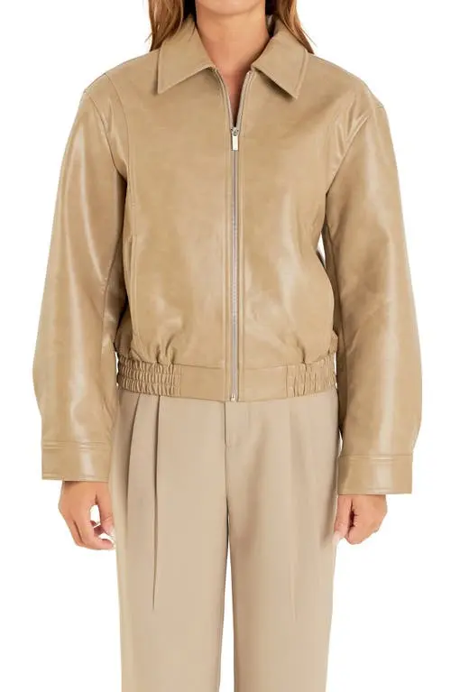 GREY LAB Crop Faux Leather Jacket - Camel