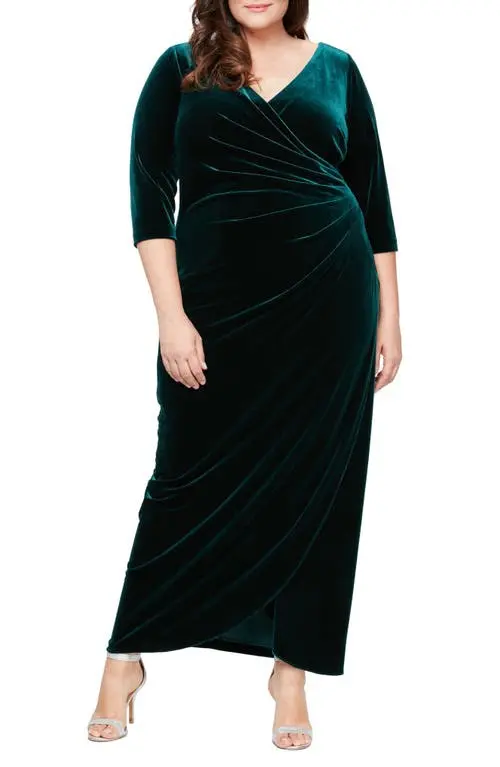 Alex Evenings Surplice Neck Velvet Dress - Forest