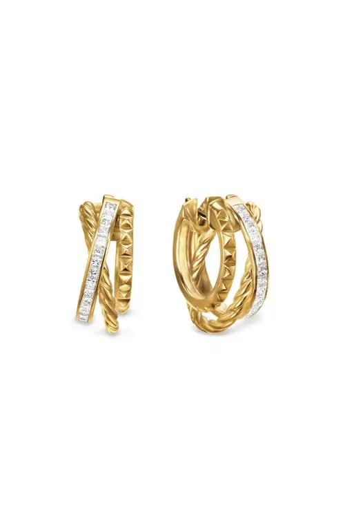 David Yurman Crossover Trio Diamond Hoop Earrings - 18k Gold