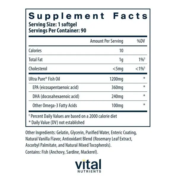 VITAL NUTRIENTS Ultra Pure Fish Oil 700 Enteric Tf 90 Softgels