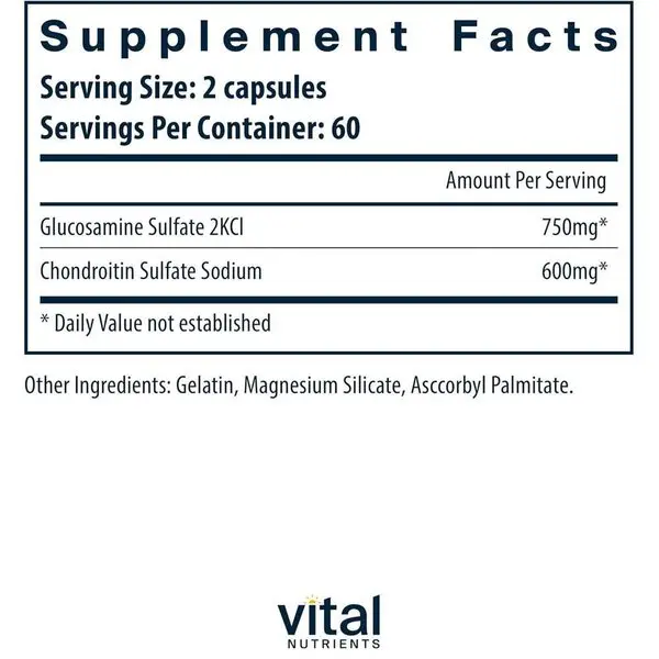 VITAL NUTRIENTS Glucosamine And Chondroitin Sulfate 120 Capsules