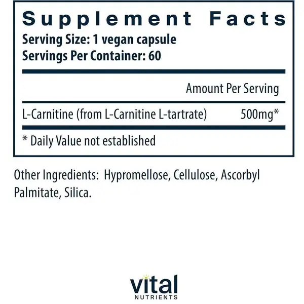 VITAL NUTRIENTS Carnitine 500mg 60 Capsules