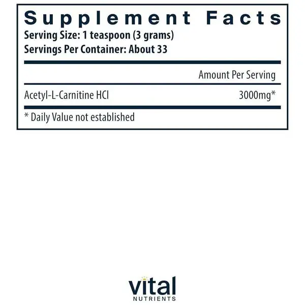 VITAL NUTRIENTS Acetyl L-carnitine Powder 100 Grams