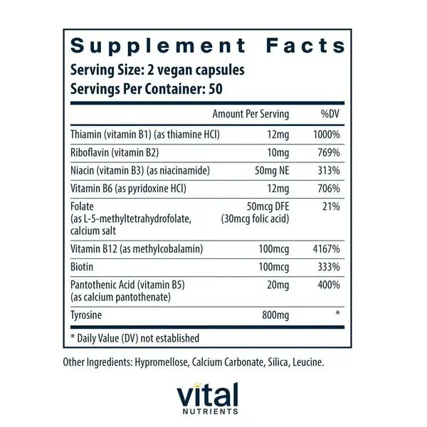 VITAL NUTRIENTS Tyrosine And B Vitamins 100 Capsules