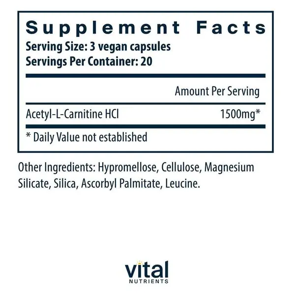 VITAL NUTRIENTS Acetyl L-carnitine 500mg 60 Capsules