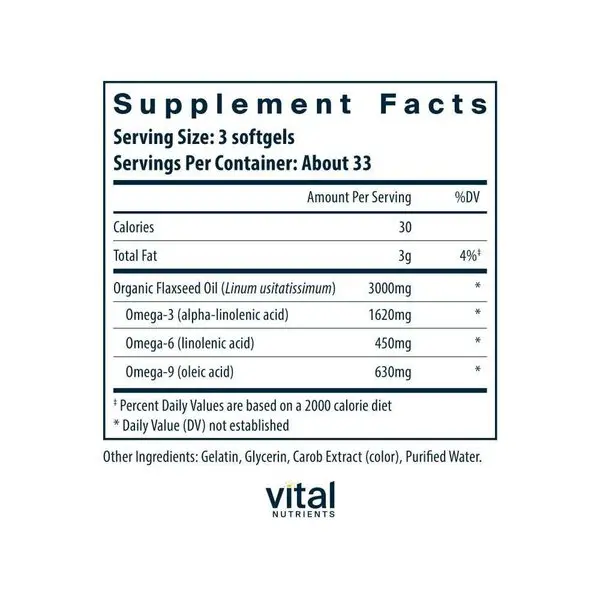VITAL NUTRIENTS Flax Oil 100 Softgels