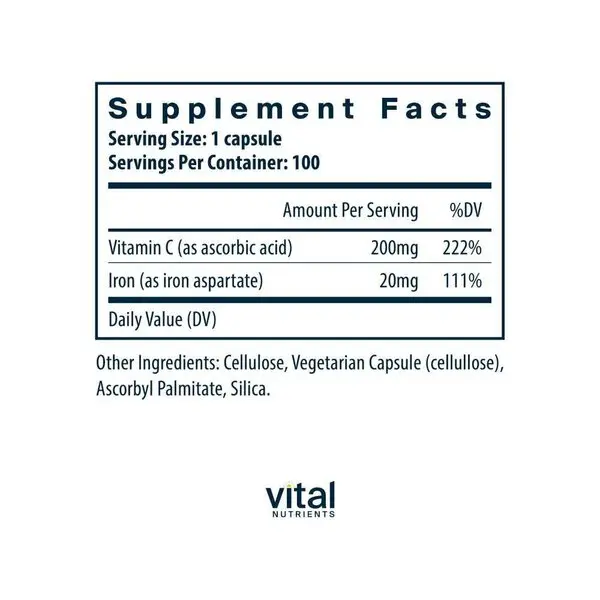 VITAL NUTRIENTS Iron Plus C 100 Capsules