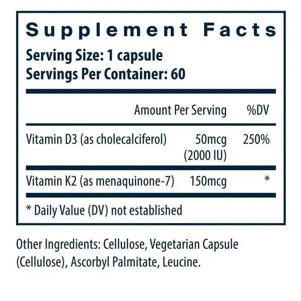VITAL NUTRIENTS K2-7 + D3 60 Capsules