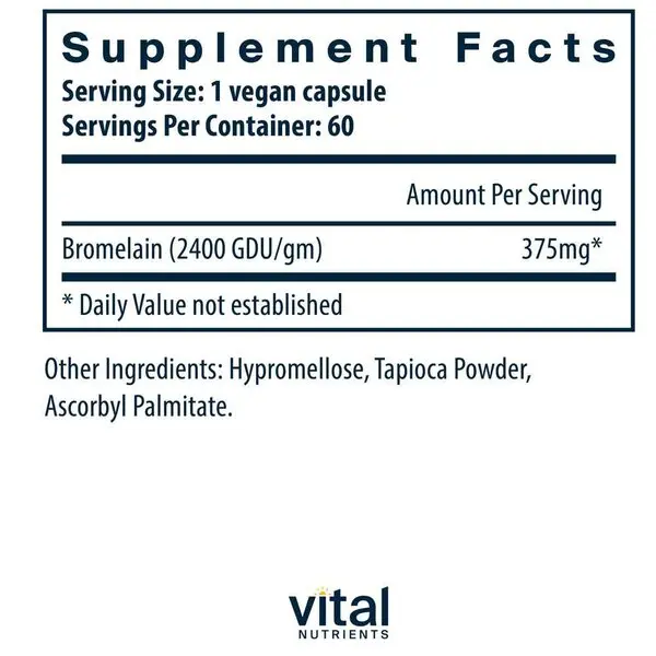VITAL NUTRIENTS Bromelain High Potency 2400gdu 375mg 60 Capsules