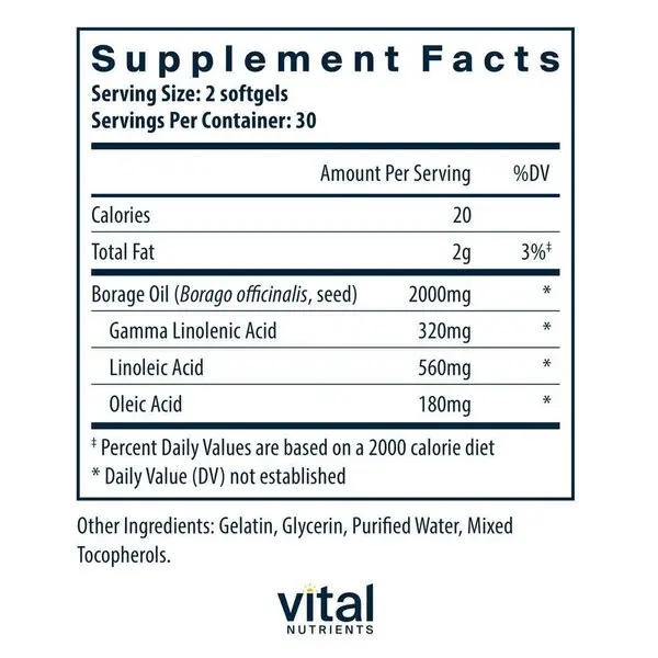 VITAL NUTRIENTS Borage Oil 1000mg 60 Softgels