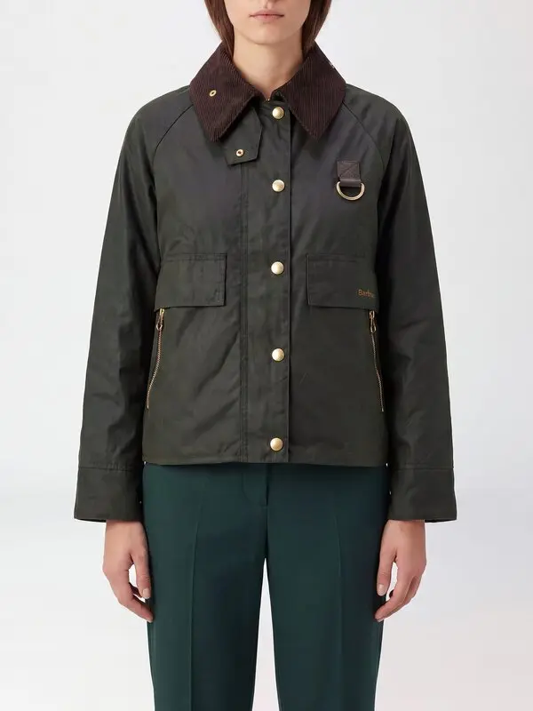 Barbour Catton Short Waxed Cotton Jacket With Velvet Collar - Green