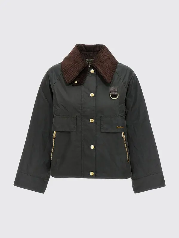 Barbour Catton Short Waxed Cotton Jacket With Velvet Collar - Green