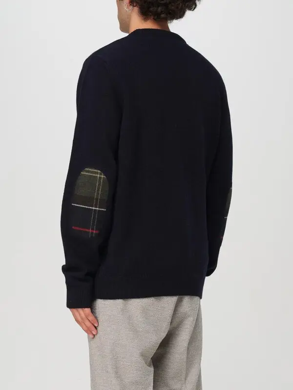 Barbour Crew Neck Sweater With Tartan Elbow Patches - Blue