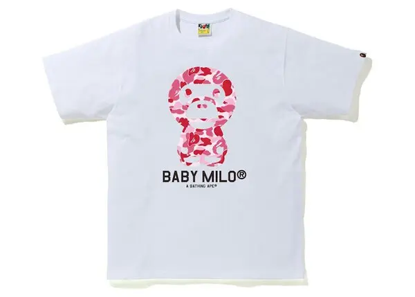 A BATHING APE Abc Camo Baby Milo Tee Shirt - White/pink