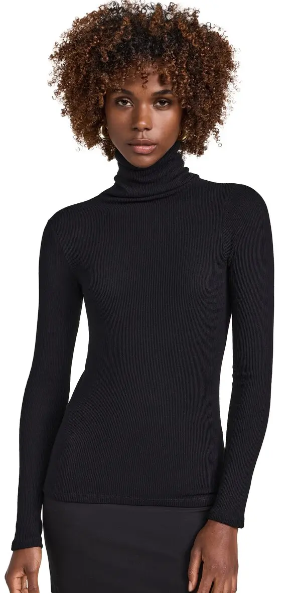 Enza Costa Ribbed Knit Turtleneck With Long Sleeves - Black