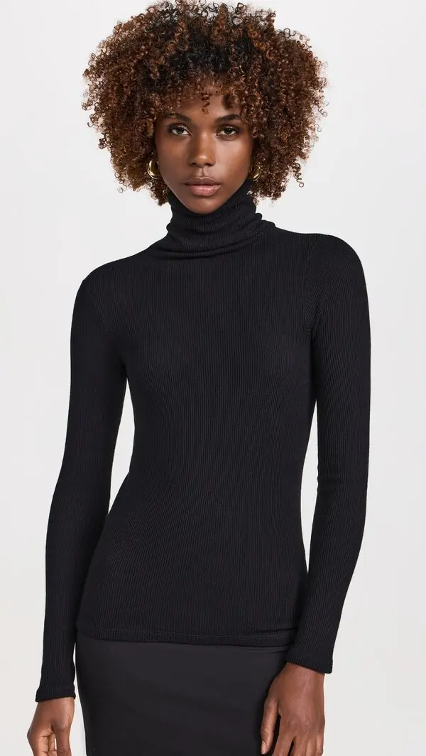 Enza Costa Ribbed Knit Turtleneck With Long Sleeves - Black