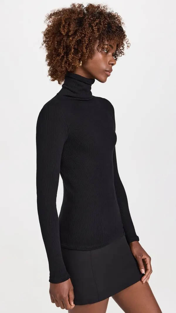Enza Costa Ribbed Knit Turtleneck With Long Sleeves - Black