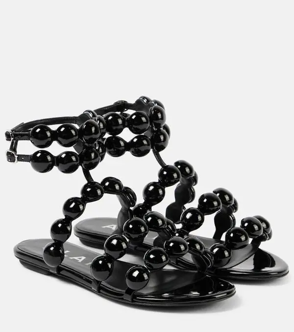 Alaïa Sphere Leather Sandals - Black