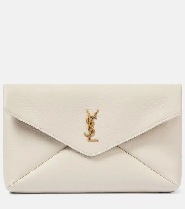 Saint Laurent Cassandre Large Leather Clutch - Neutrals