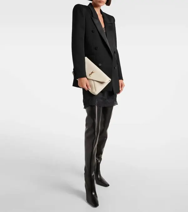 Saint Laurent Cassandre Large Leather Clutch - Neutrals