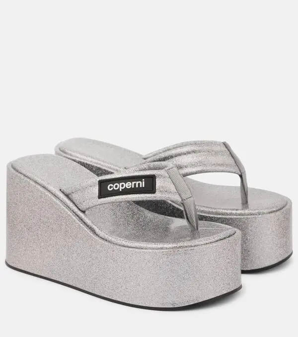 Coperni Glitter Wedge Thong Sandals - Silver
